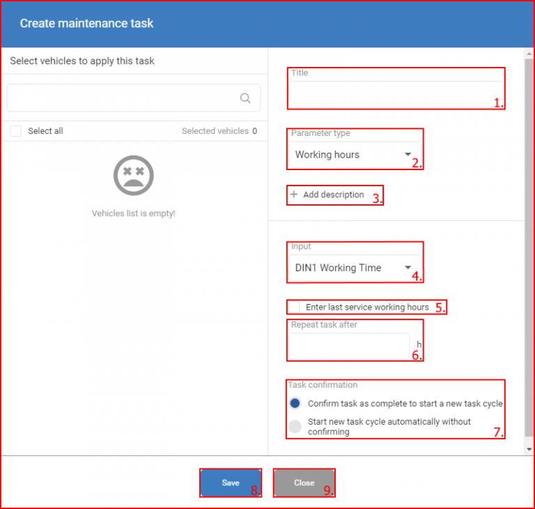 Create maintenance task – FMS documentation