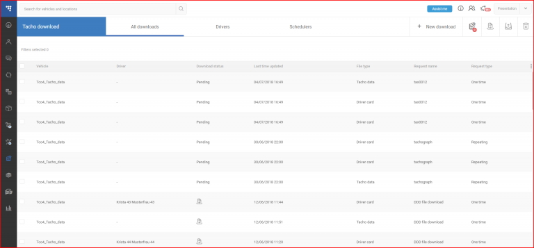 Tachograph menu – FMS documentation